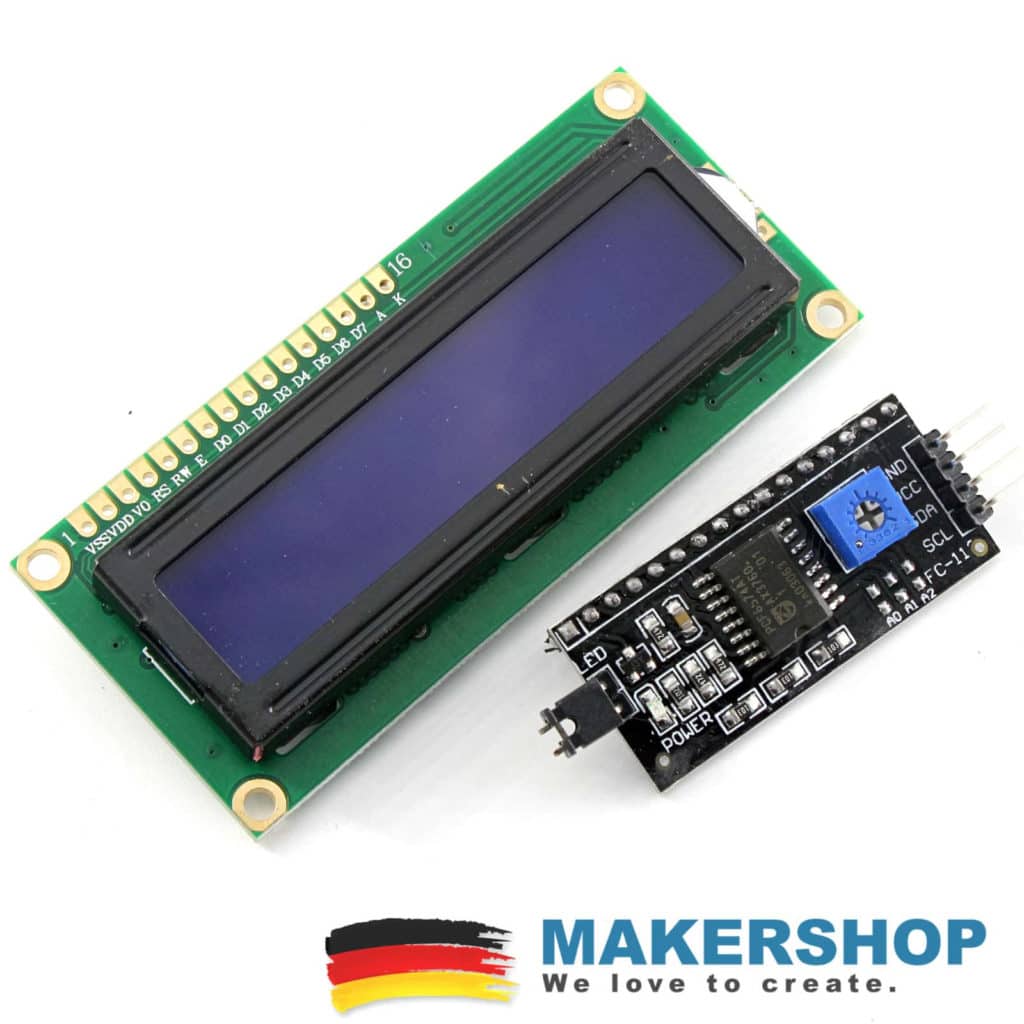 Lcd 1602 I2c Blau Display Hd44780 Anzeige Bildschirm 16×2 Arduino Raspberry Pi Makershop De