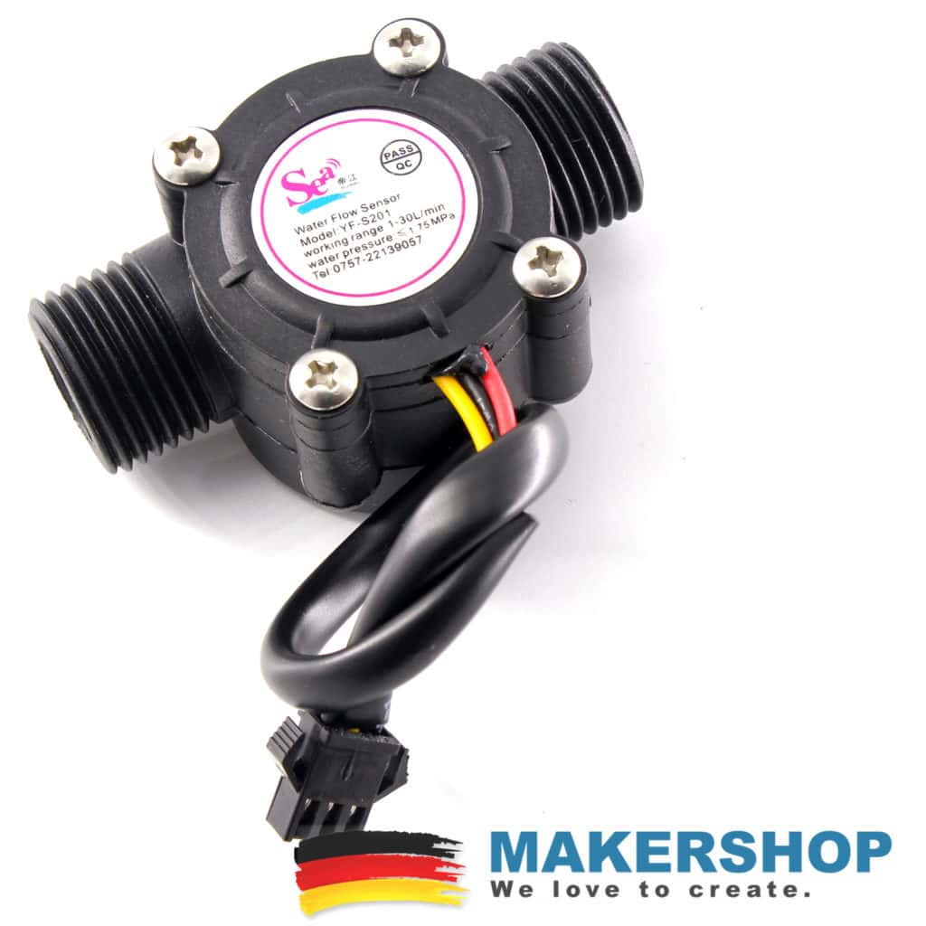 YF-S201 Wasserfluss Durchfluss Sensor Schaufelrad Wasser Hall Arduino Raspberry Pi – MAKERSHOP.DE