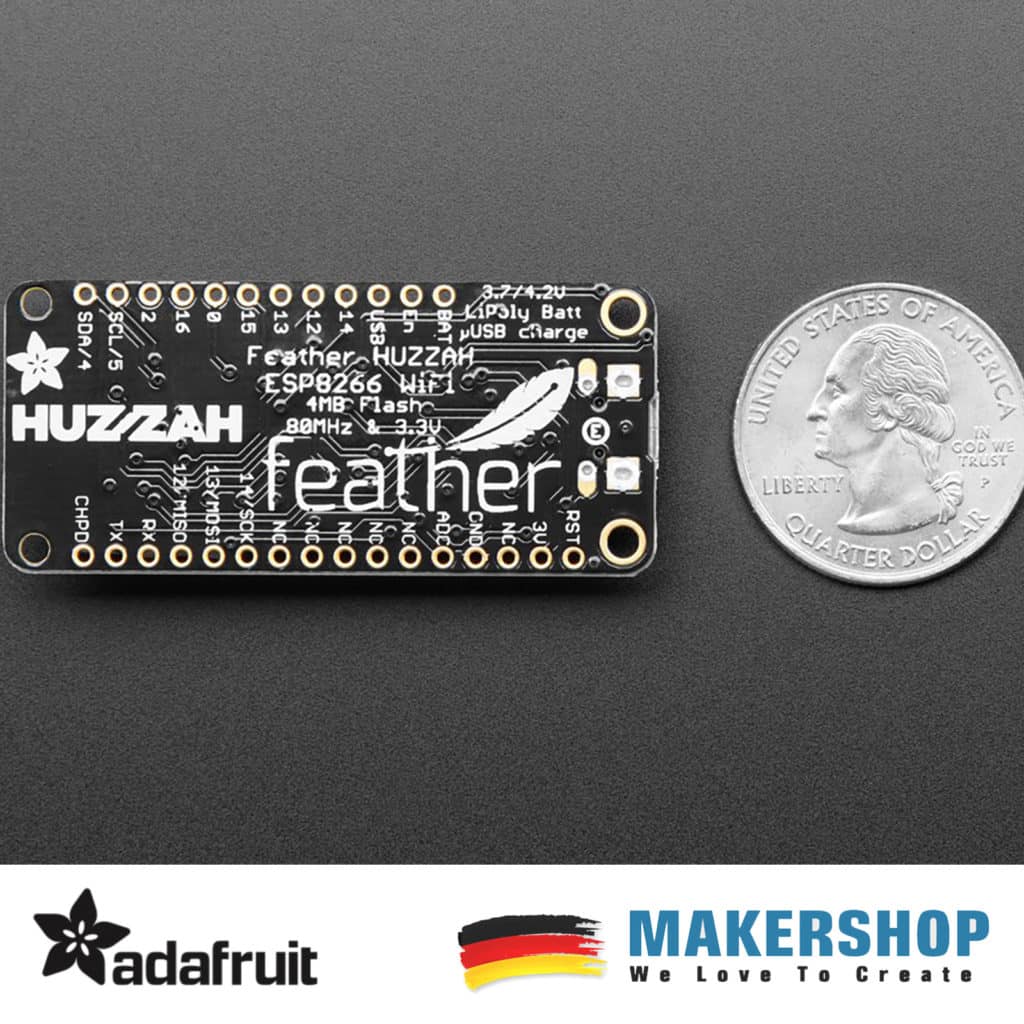 Adafruit Feather HUZZAH mit ESP8266 NodeMCU D1 Mini Dev Board 2821 – MAKERSHOP.DE
