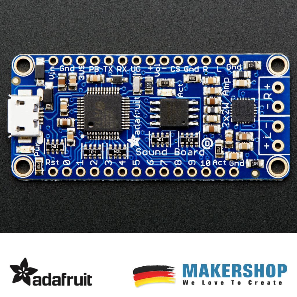 Adafruit Audio FX Sound Board + 2x2W Amp – WAV/OGG Trigger 16MB Arduino 2217 – MAKERSHOP.DE