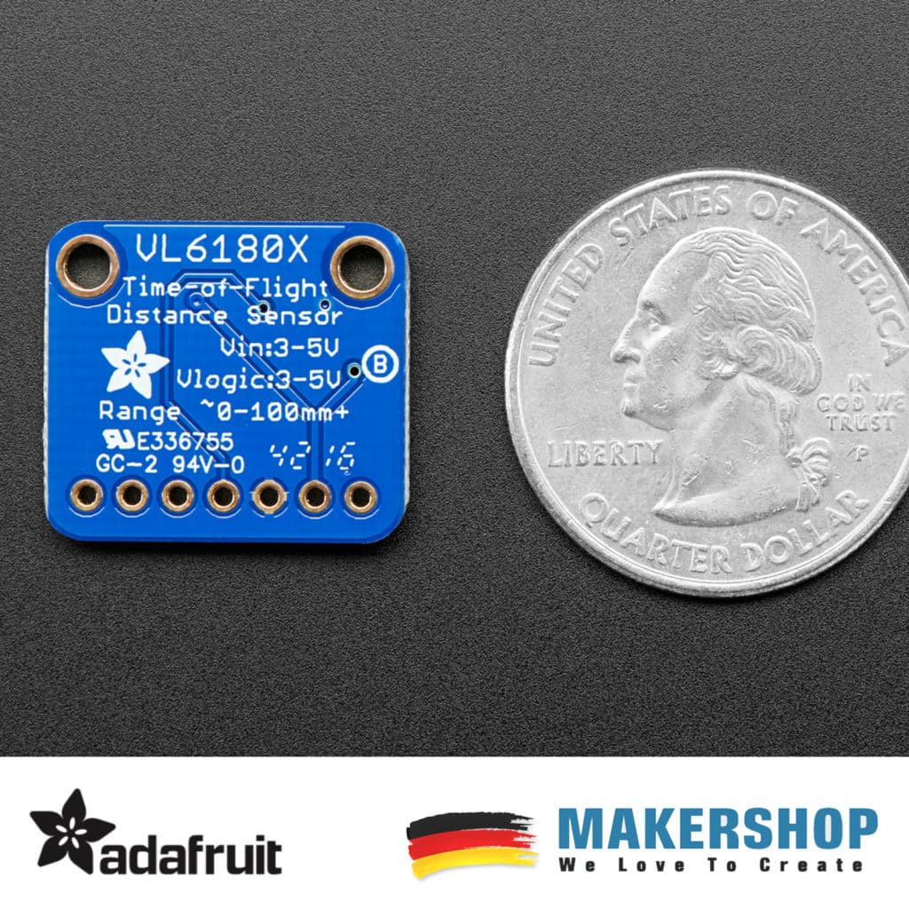 Adafruit VL6180X Sensor Time of Flight Distance Distanz VL6180 5-200mm Arduino 3316 – MAKERSHOP.DE