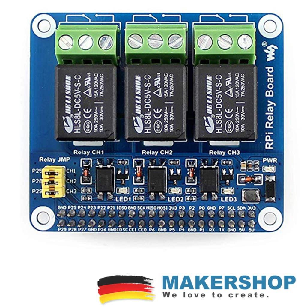 Waveshare 3-Kanal Relais Shield Erweiterung für Raspberry Pi 5V/250VAC ...